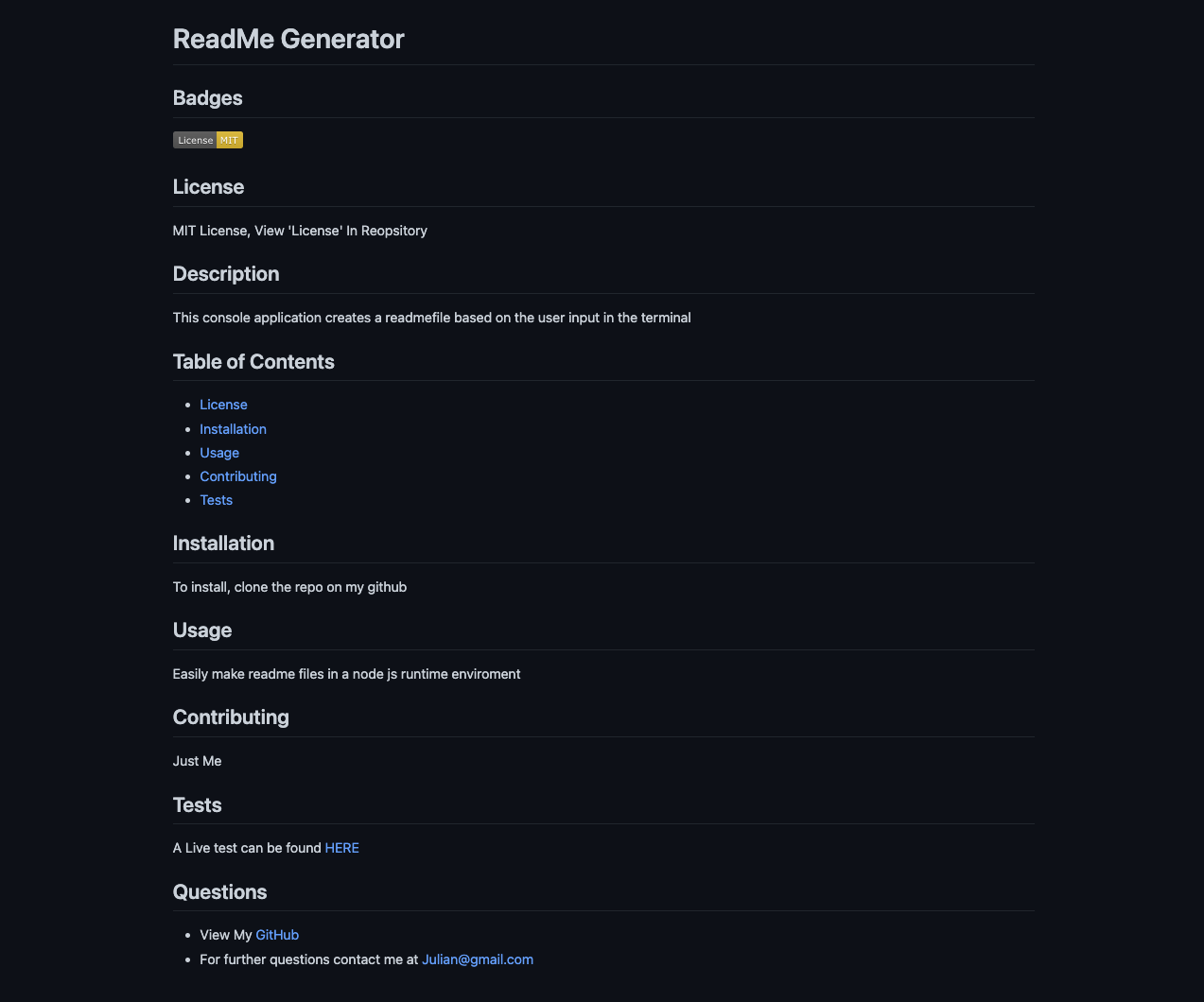 Command Line Readme Generator Readmegenerator
